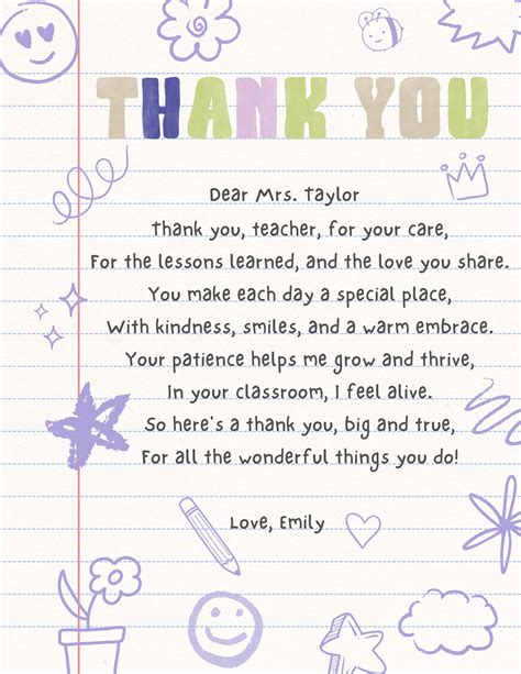 Editable Thank You Note For Teacher Thank You Card For Teacher