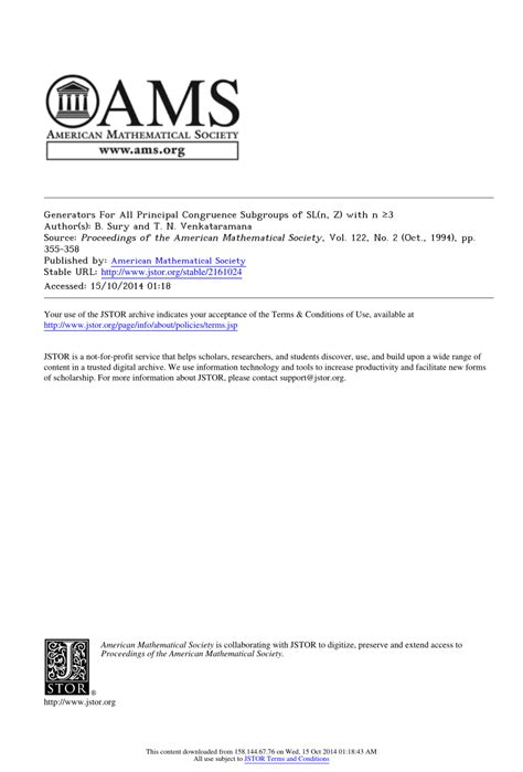 Pdf Generators For All Principal Congruence Subgroups Of Sln Z