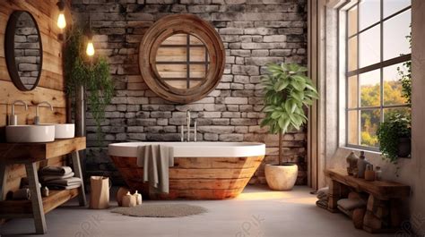 현대식 욕조를 갖춘 소박한 욕실 만들기 3d 렌더링 설명 3d 현대 배경 빈 벽 배경 설명 배경 이미지 Hd 3d 현대