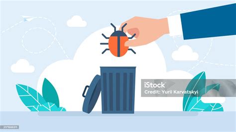 손이 딱정벌레를 쓰레기통에 던집니다 버그 수정 Saas 효과적인 웹사이트 개발 개념에 대한 소프트웨어 테스트 버그 잡기 및 오류 검사 벡터 일러스트 레이 션 검색에 대한