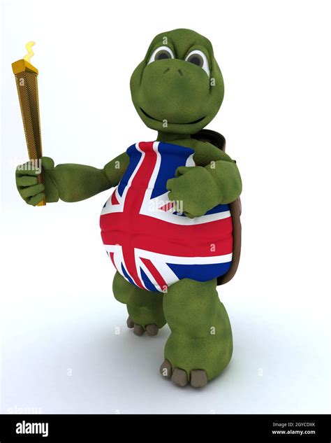 3D Render Of A Tortoise Running With Othe Olympic Torch Stock Photo Alamy