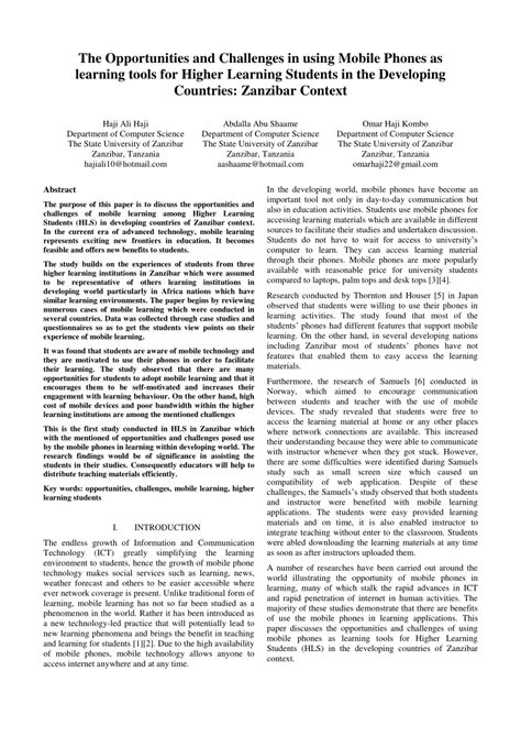 Pdf The Opportunities And Challenges In Using Mobile Phones As Learning Tools For Higher