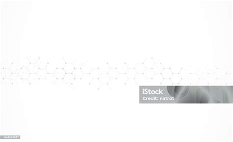 회색 배경에 육각 패턴 유전 연구 분자 구조 화학 공학 혁신 기술의 개념 설계 의료 과학 및 의학 배경에 사용 Dna에 대한