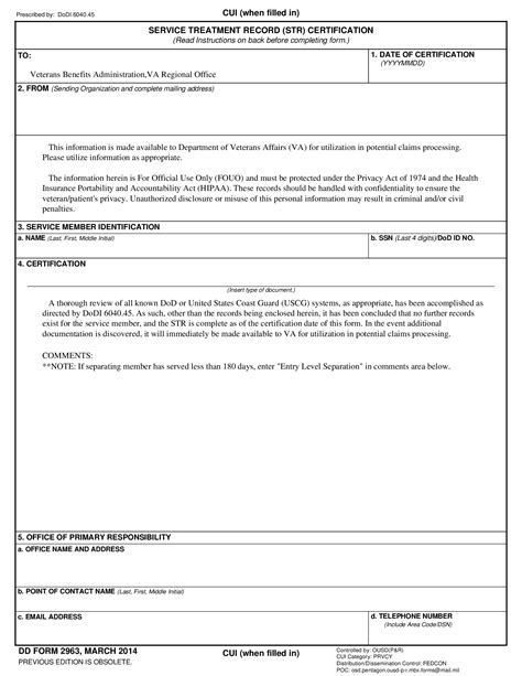 Dd Form 2963 Service Treatment Record Str Certification Forms Docs 2023