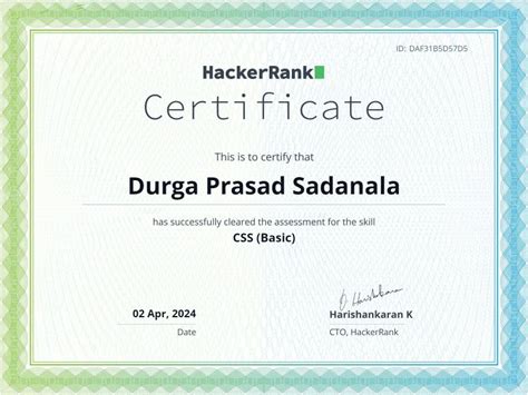 Prasad Sadanala On Linkedin Hello Css Hackerrank Certification