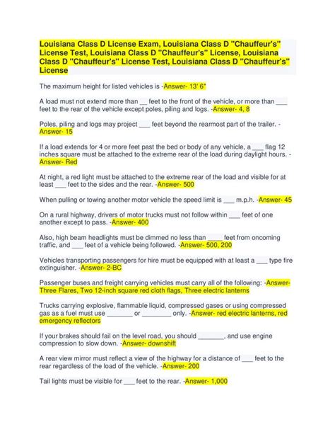 Louisiana Class D License Exam Louisiana Class D Chauffeurs License