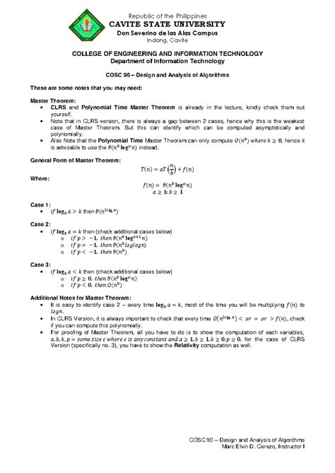 Cosc 90 Lecture Notes Republic Of The Philippines Cavite State