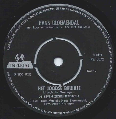 Hans Bloemendal Het Joodse Bruidje Ep Nl Liturgische Gezangen Het Plaathuis