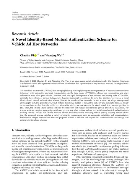 pdf a novel identity based mutual authentication scheme for vehicle