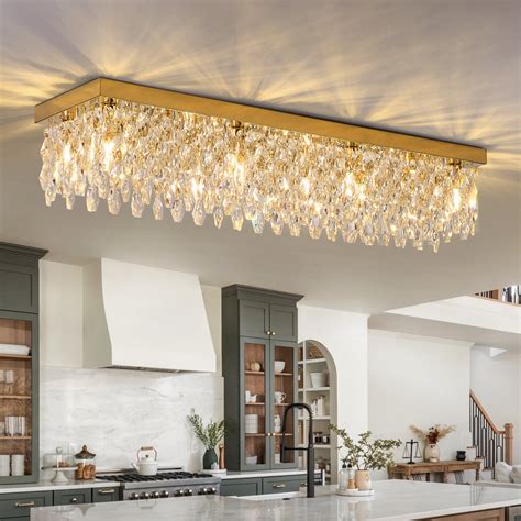 House Of Hampton® 40 Gold Rectangular Flush Mount Crystal Ceiling