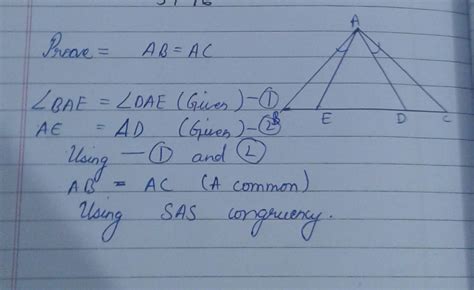 In the given figure, AE = AD , angle BAE = angle CAD. Prove that AB = AC. - Brainly.in