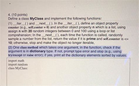 Solved 4 10 Points Define A Class Myclass And Implement