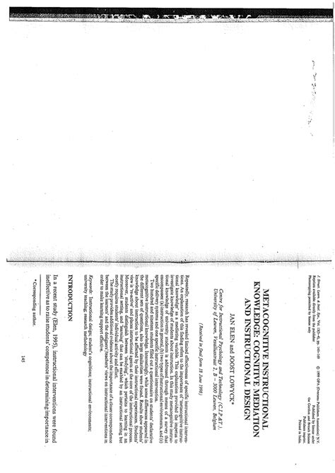 Pdf Metacognitive Instructional Knowledge Cognitive Mediation And Instructional Design