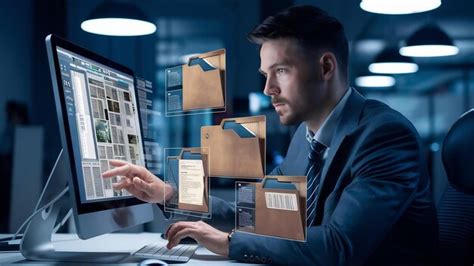 Businessman Working Modern Compter Document Management System