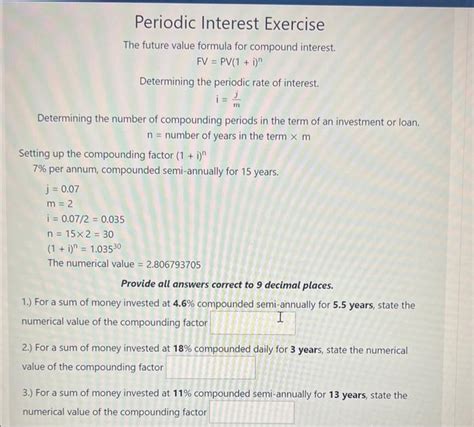 Solved Periodic Interest Exercise The Future Value Formula