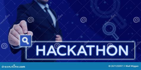 Sign Displaying Hackathon Business Idea Event Where Large Number Of People Engage In