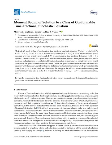 Pdf Moment Bound Of Solution To A Class Of Conformable Time Fractional Stochastic Equation