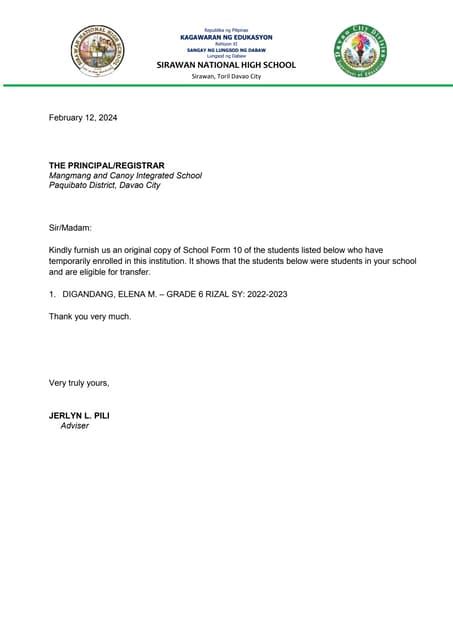Sf10 Request Letterdocx