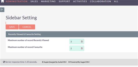 sidebar setting management suitecrm module