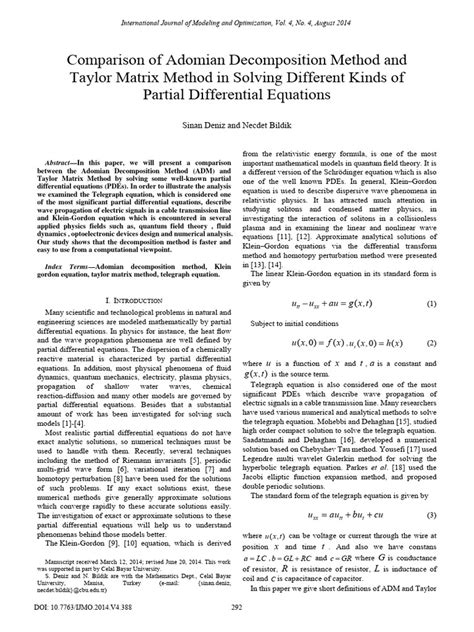 Comparison Of The Adomian Decomposition Pdf Partial Differential Equation Differential