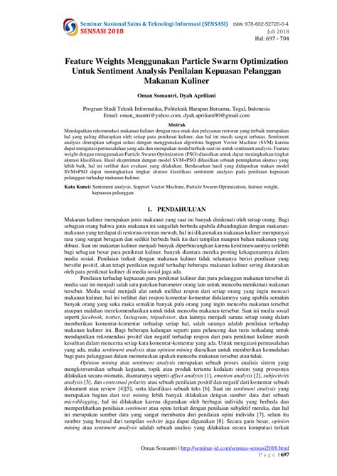 Pdf Feature Weights Menggunakan Particle Swarm Optimization Untuk