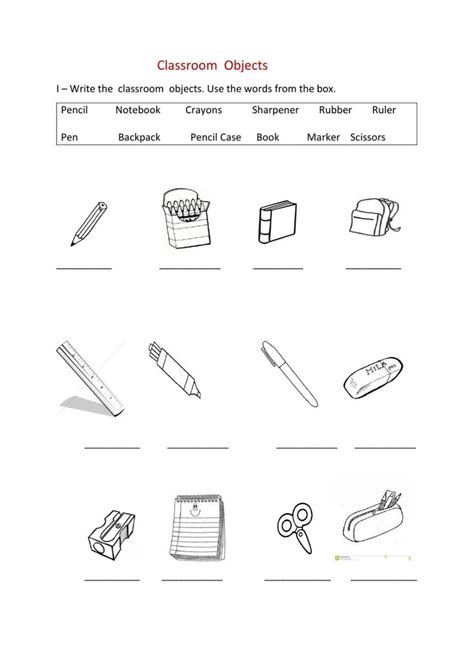 Classroom Objects Vocabulary Worksheet