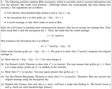 Solved The Following Problem Explains RSA Encryption Which Chegg Com