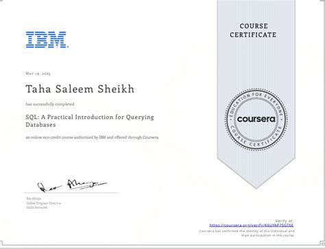Sql Ibm Coursera Databases Learning Tech Data Taha Saleem Sheikh
