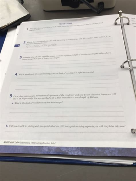 Solved On A Given Microscope The Numerical Apertures Of Chegg