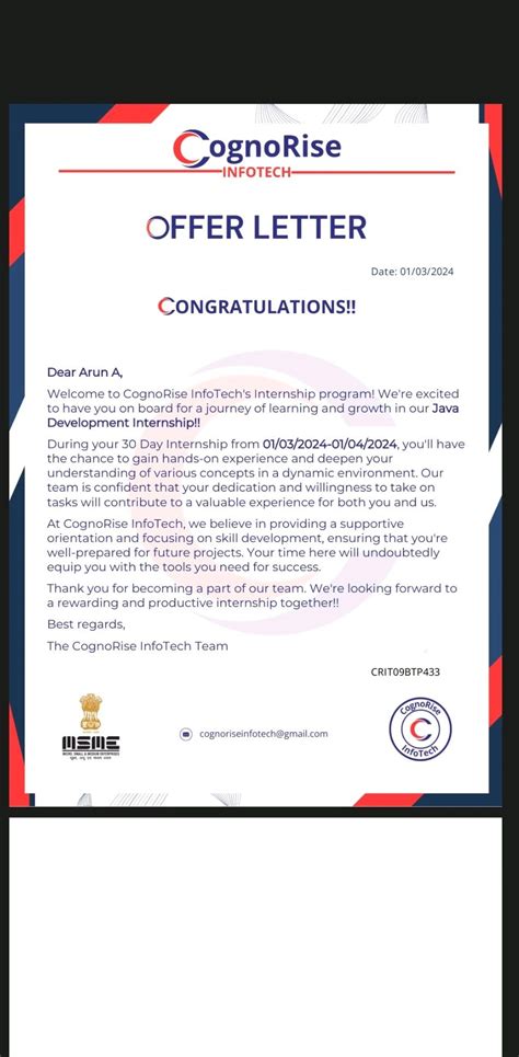 Arun A On Linkedin Cognoriseinfotech Internship Javaprogramming Opportunity