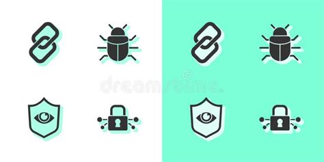 Set Cyber Security Chain Link Shield And Eye And System Bug Icon Vector Stock Vector