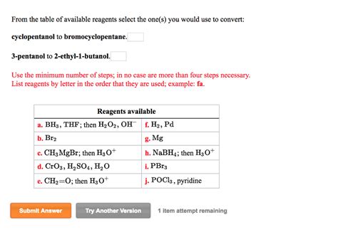 Solved From the table of available reagents select the | Chegg.com