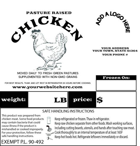 Chicken Poultry Custom Processing Label Pl 90 492 Exempt Pasture Raised