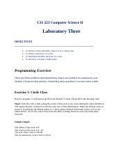 Lab 3 Inheritance Docx CIS 223 Computer Science II Laboratory Three OBJECTIVES 1 2 3 4 To