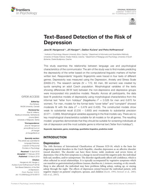 Pdf Text Based Detection Of The Risk Of Depression