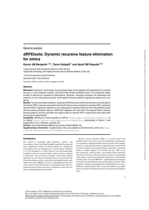 pdf drfetools dynamic recursive feature elimination for omics