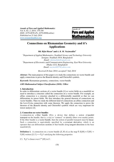pdf connections on riemannian geometry and it s applications