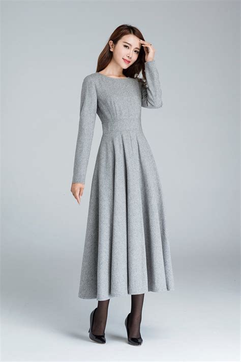 Long Sleeve Wool Dress Gray Dress Wool Dress Woman Dress Etsy