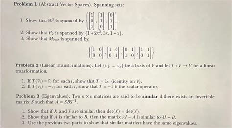 solved problem 1 abstract vector spaces spanning sets 1