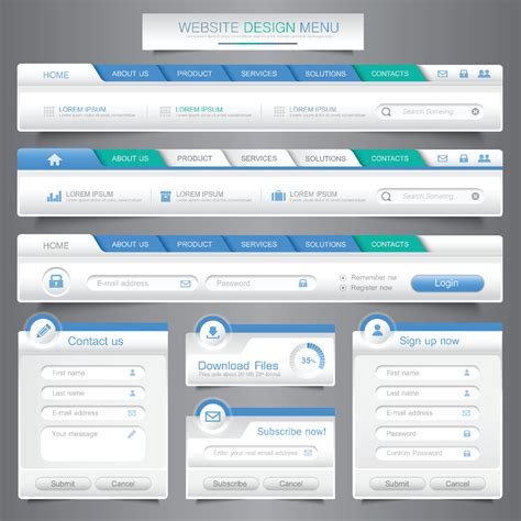 Web Site Design Menu Navigation Elements With Icons Set Navigation Menu Bar Vector Design