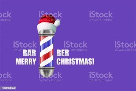 보라색 배경에 산타 클로스의 모자에 이발사 기둥3d 그림 새해 배너 미용사를 축하합니다 0명에 대한 스톡 사진 및 기타 이미지 Istock