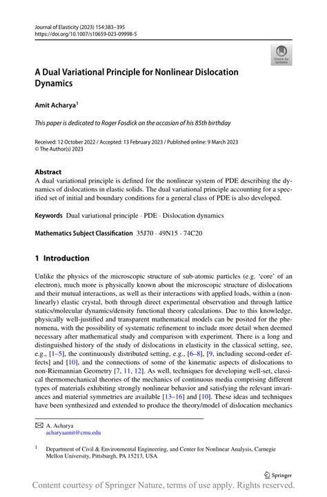 PDF A Dual Variational Principle For Nonlinear Dislocation Dynamics