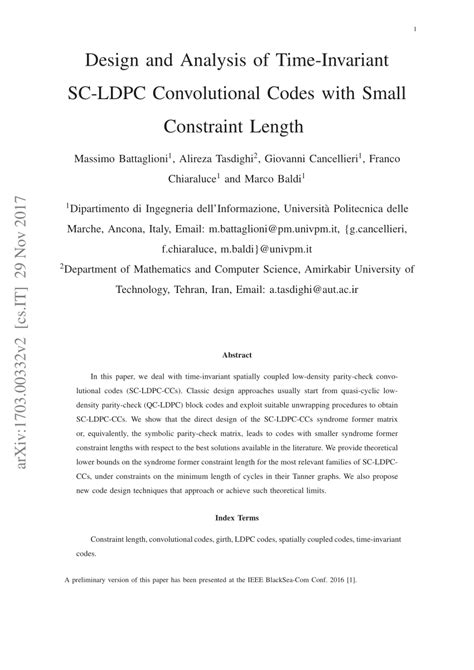 Pdf Design And Analysis Of Time Invariant Sc Ldpc Codes With Small