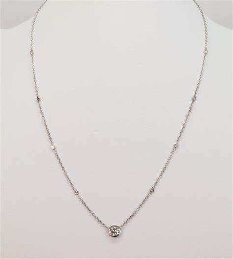 70 Carat Diamond Station 14 Karat White Gold Chain Necklace For Sale