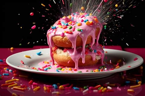 Premium Photo Glazed Donut With Rainbow Sprinkle Explosion