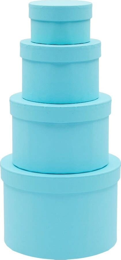 Stockroom Plus Set Of 4 Round Paper Nesting T Boxes With Lids 4 Assorted Sizes Light Blue