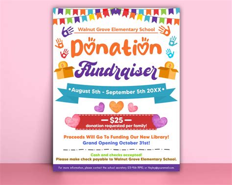 Editable Donation Fundraiser Flyer Pta Pto School Church Fundraiser