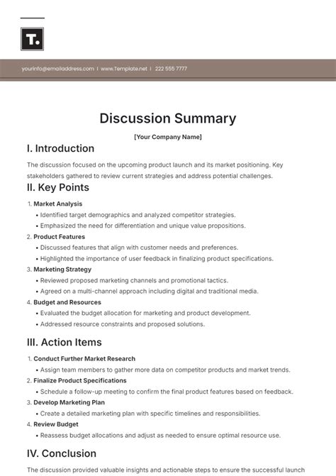 free discussion summary template to edit online