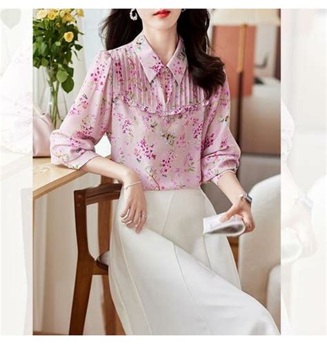 여성 여자블라우스 플라워 봄가을 긴팔 칼라넥 실크 Ks3 티몬