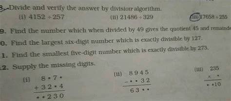 Divide And Verify The Answer By Division Algorithm I 4152 Div 257 Ii